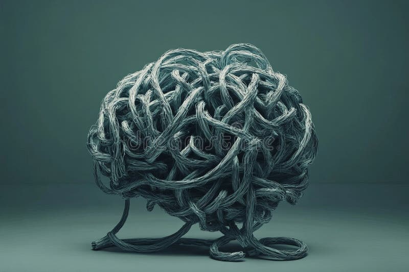 Representation of a Cluttered Mind with Tangled Wires Shaped Like a ...