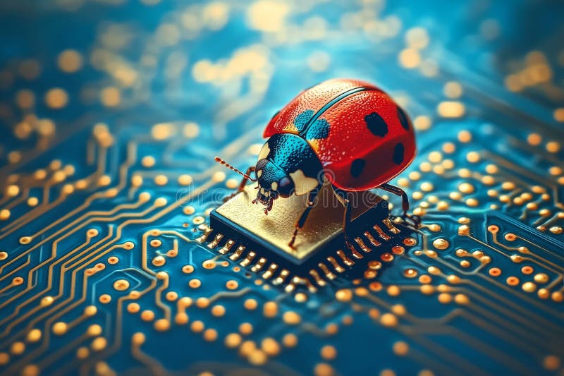 In a Representation of Cyber Security and Ai, a Ladybug on a Circuit ...
