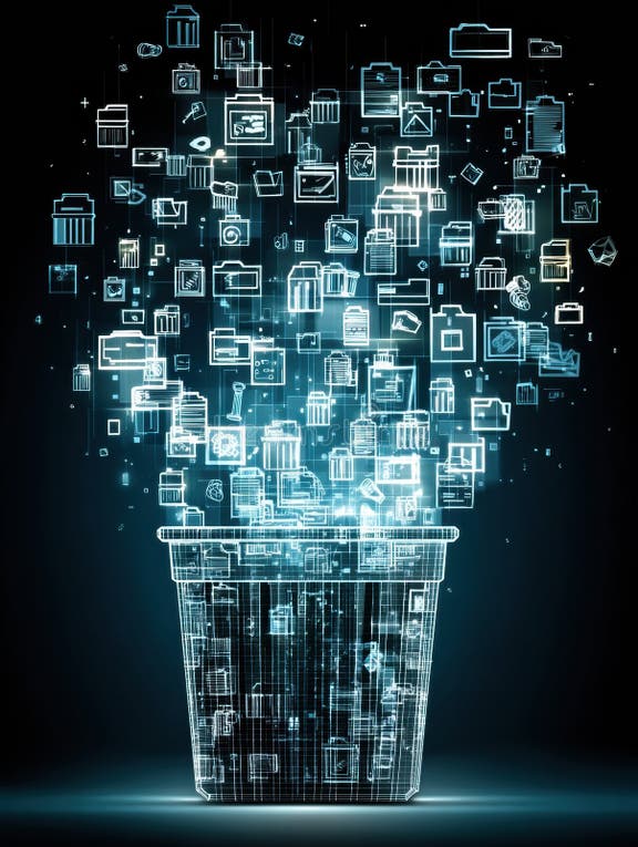 Representation of Digital Data Waste with Folders and Files Overflowing ...