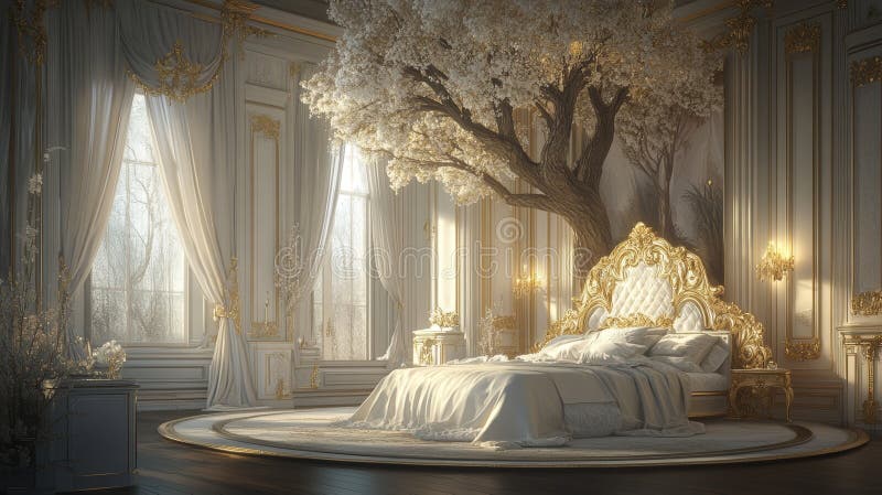 Representation of a Fantasy Bed Featuring Elegant Decor Stock Image ...