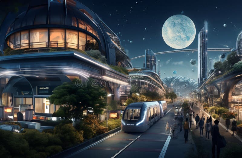 A Representation of a Futuristic City with Modern Trains, Futuristic ...