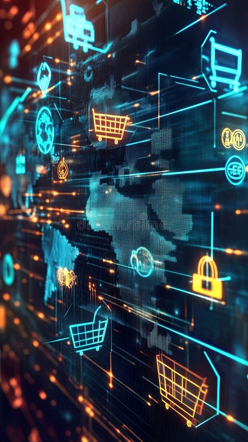 A Representation of Global E-commerce, Holographic Icons Stock ...