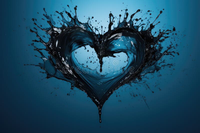 Representation of Heart Formed by Water Splashes in Dark Cyan and Black ...