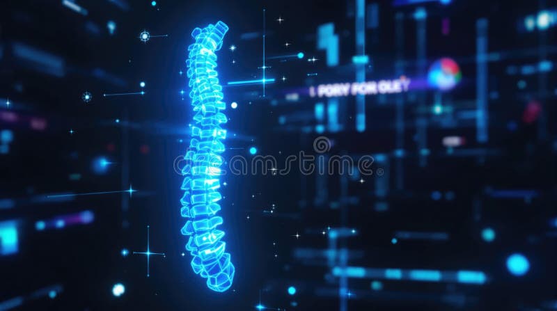 Representation of a Human Spine in Blue Digital Rendering Surrounded by ...
