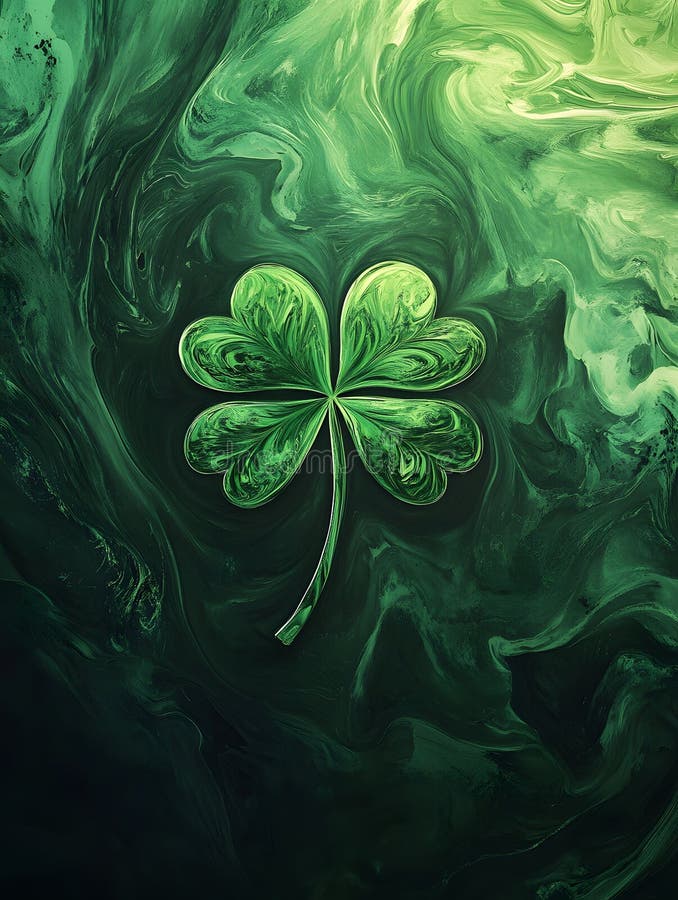 Representation of Irish Luck in the Form of a Four-leaf Clover with Abstract Green Background St ...