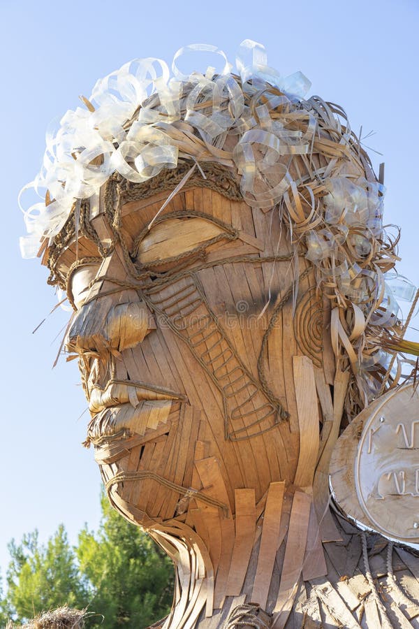 Representation of a Large Human Head Made from Pieces of Tree Bark ...