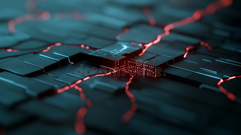 Representation of a Network Under Attack with Glowing Red Lines ...