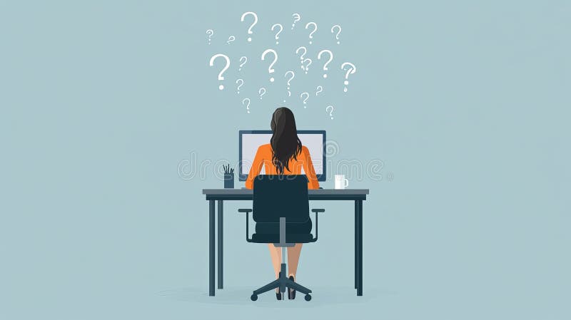Representation of a Person Seated at a Computer Surrounded by Floating ...