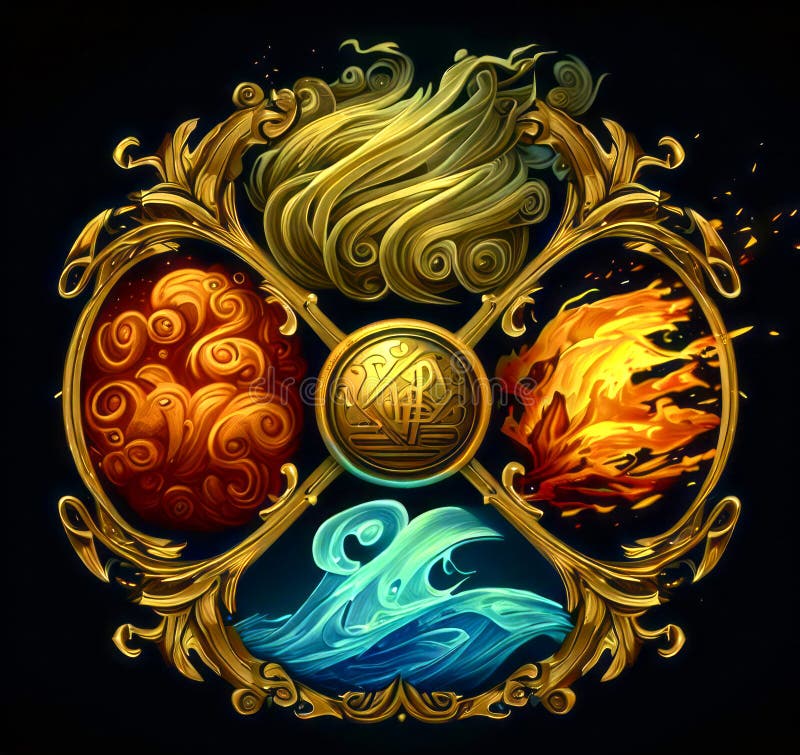 Natural Elements Water, Wind, Earth and Fire Icon Stock Illustration ...