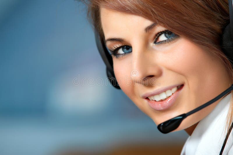Representative Call Center Woman with Headset. Stock Image - Image of ...