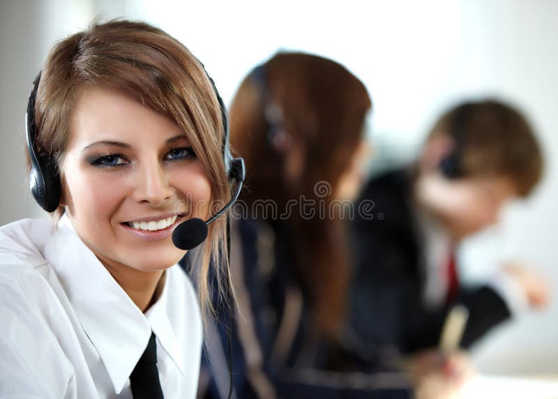 Representative Call Center Woman with Headset. Stock Image - Image of ...