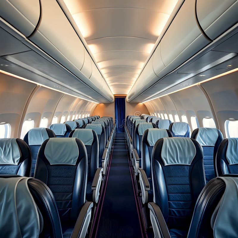 Empty Airplane Cabin from Aisle Perspective Stock Illustration ...