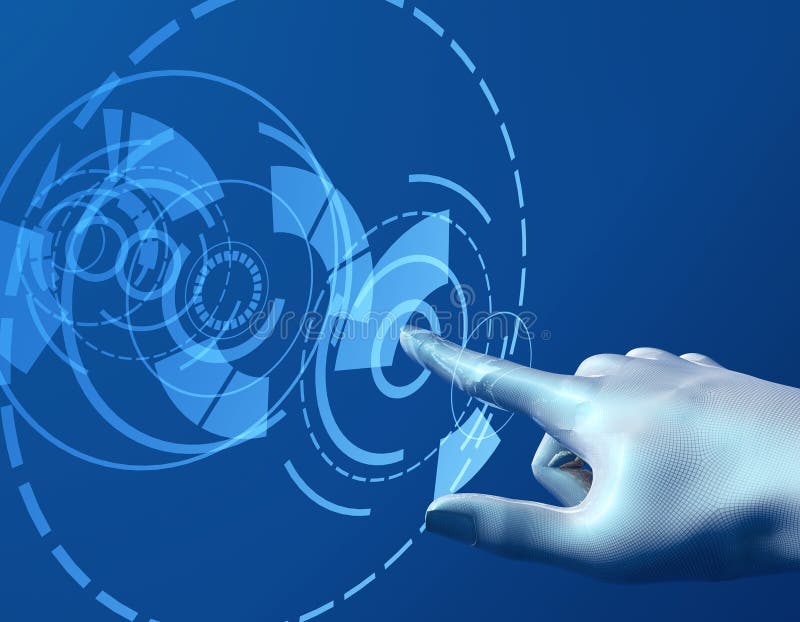 Technology Finger and Holographic Smart Icon, Internet Intelligent ...