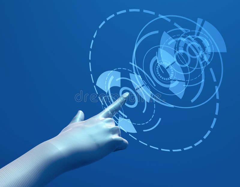 Technology Finger and Holographic Smart Icon, Internet Intelligent ...