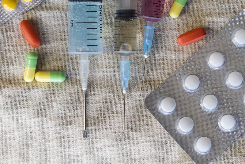 Various Medicines and Syringes, Medical and Biological Products Stock ...