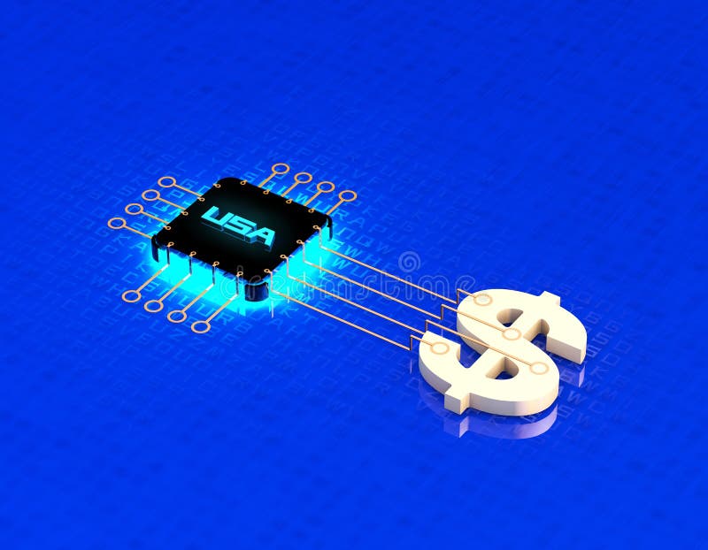 American-made CPU Chip, Communication Data Transmission and US Dollar ...
