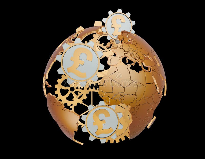 Technological Earth and Gear, Pound Currency Symbol, Global Cooperation ...