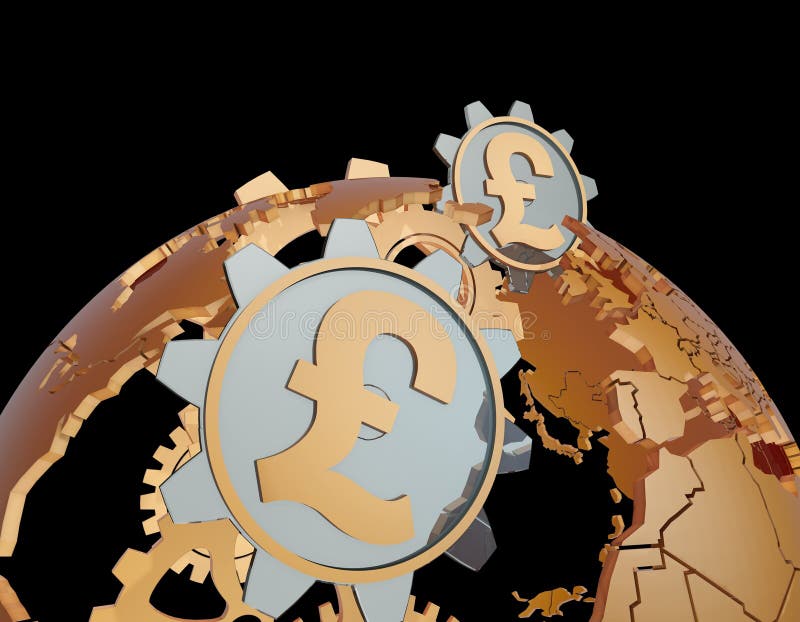 Technological Earth and Gear, Pound Currency Symbol, Global Cooperation ...