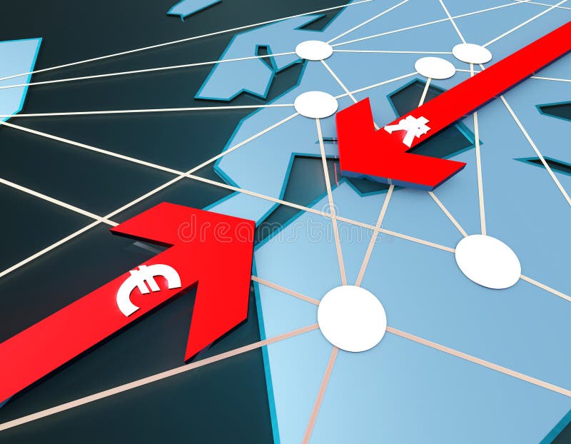 Global Network Data Transmission, USD and RMB, Success Arrow ...