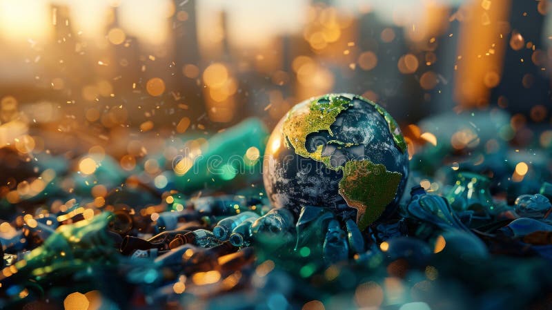 Represents Global Recycling Efforts with a 3D Rendering of Earth Stock ...