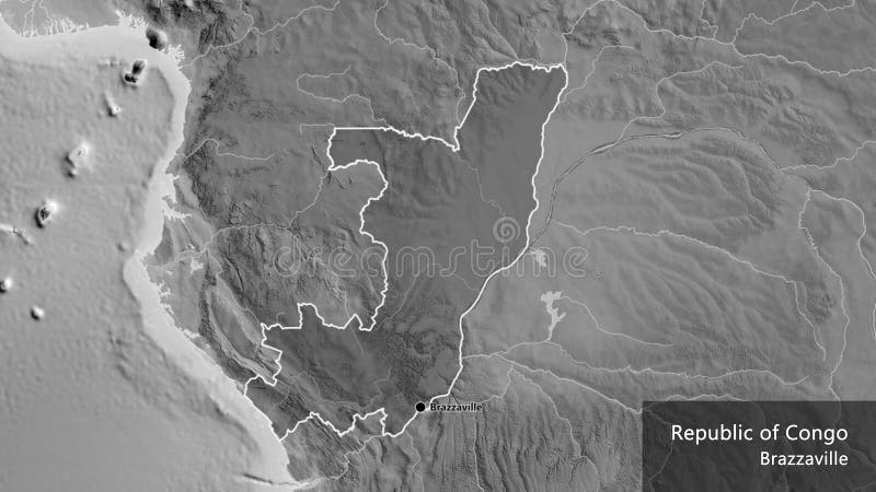 Republic of the Congo Border Shape Overlay. Outlined. Grayscale. Stock ...