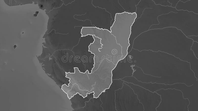 Republic of Congo Map - Zoom. Regions. Grayscale. Stock Video - Video ...