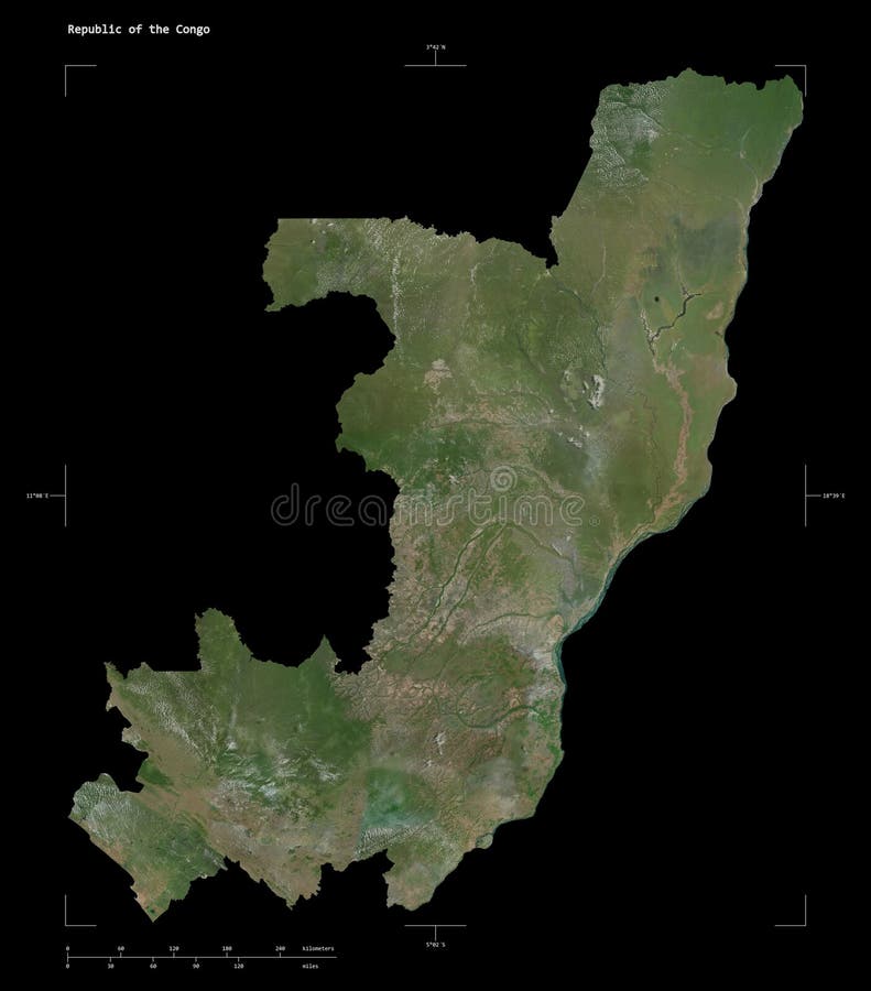 Republic of the Congo Shape on Black. High-res Satellite Stock ...