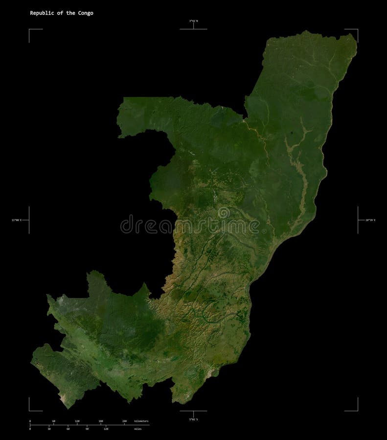Republic of the Congo Shape on Black. Low-res Satellite Stock ...