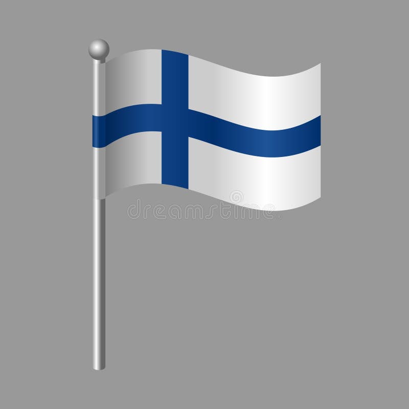 Republic of Finland Mini Flag Icon Flying with Flagpole, Flat Style ...