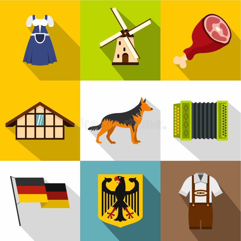 Germany set flat icons stock vector. Illustration of bike - 87552381