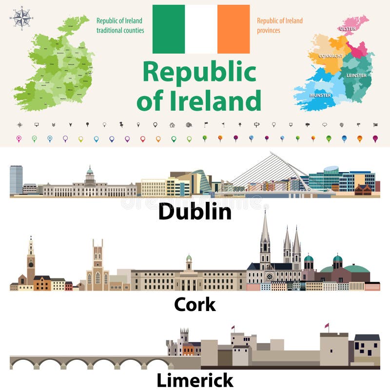 Ireland map and cities stock vector. Illustration of ireland - 20016468