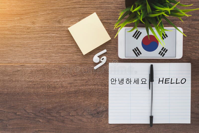 Republic of Korea Flag on Smartphone on a Table, Notebook and Pen ...