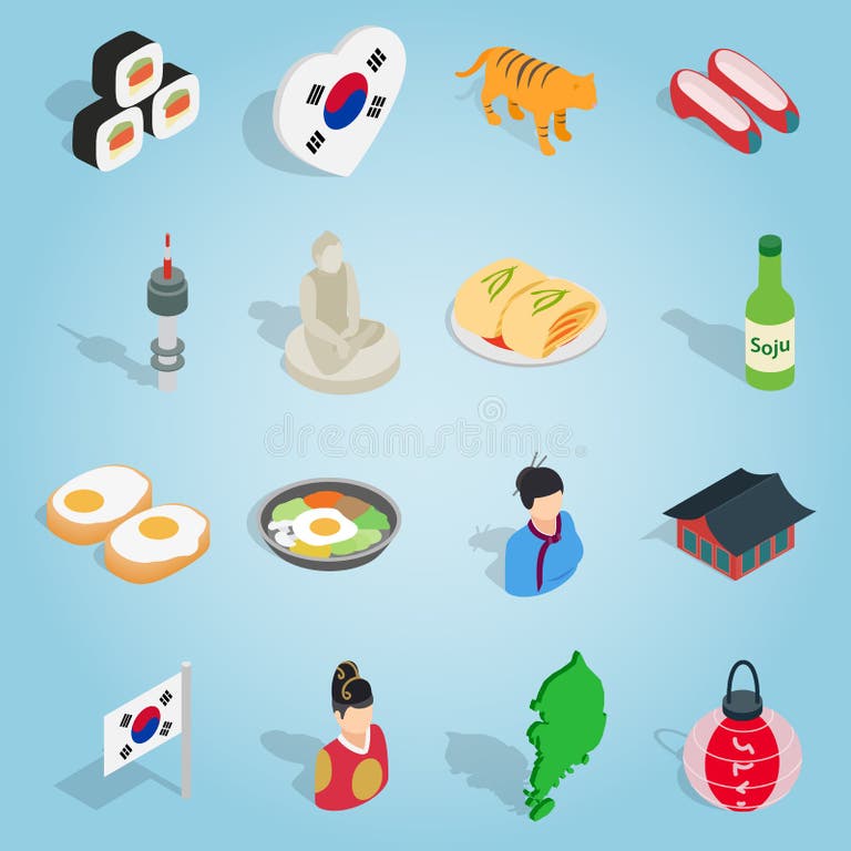 Republic of Korea Set Icons, Isometric 3d Ctyle Stock Vector ...