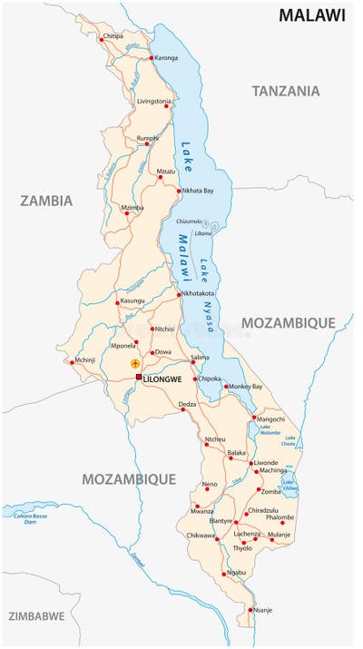 Republic of Malawi Road Vector Map Stock Illustration - Illustration of ...