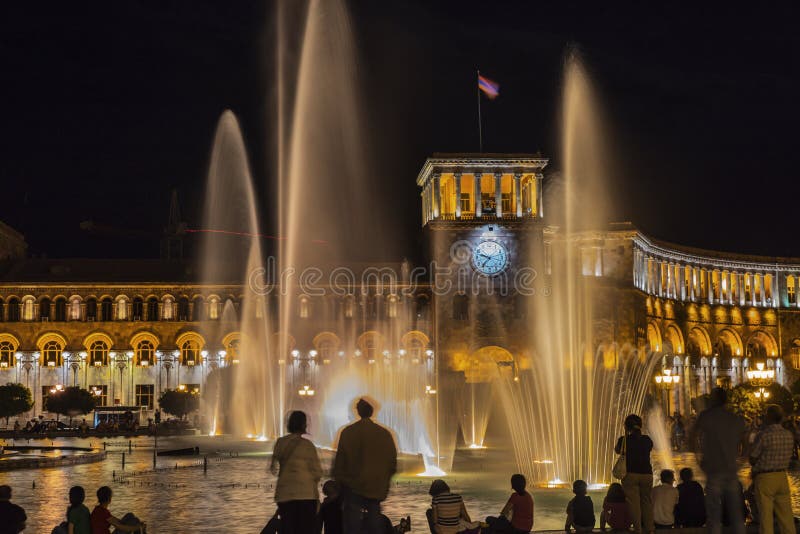 Republic Square at Night in Yerevan, Armenia Stock Photo - Image of ...