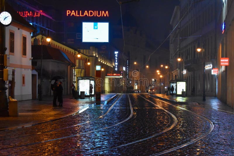 PRAGUE, CZECH REPUBLIC Panorama of the Republic Square in Prague at ...