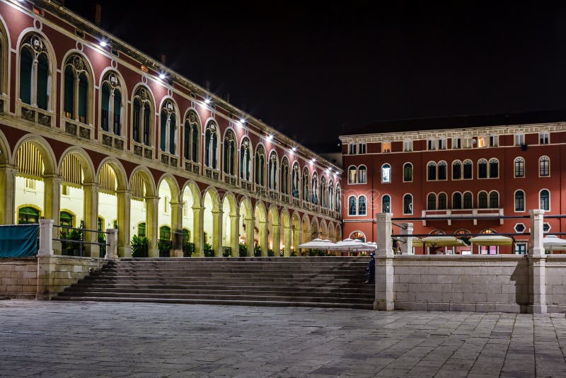Republic Square in Split at Night, Dalmatia Stock Photo - Image of ...