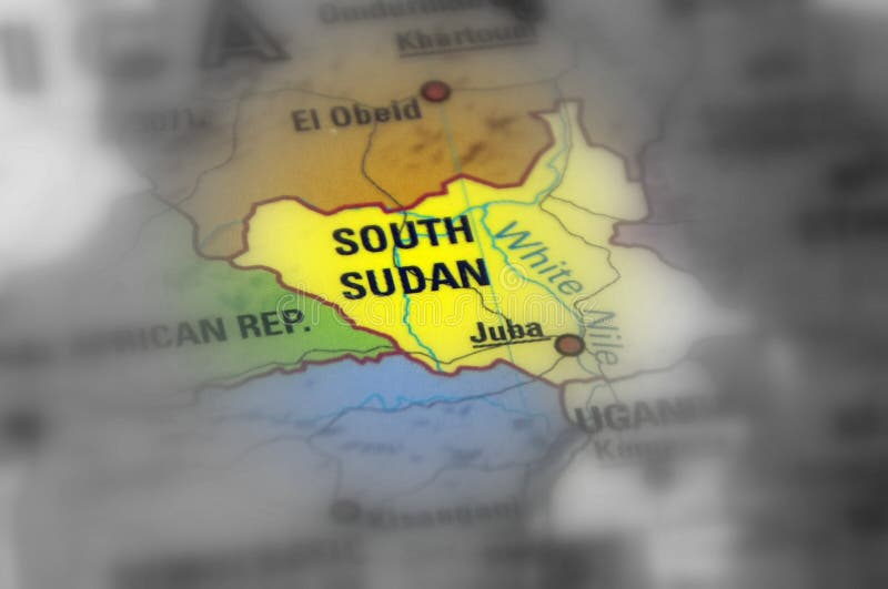 Kaart Van Zuid-Soedan Met Een Rode Geplakte Punaise Stock Afbeelding ...