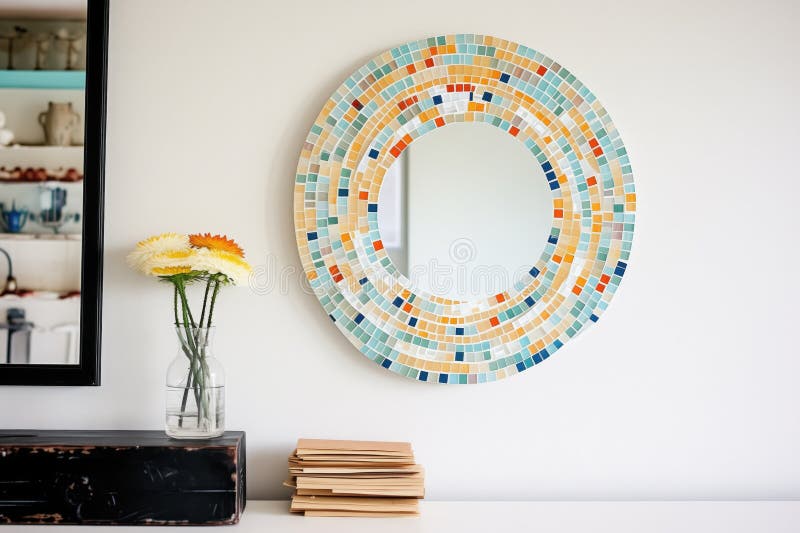 Repurposed Cd Mosaic Mirror Frame on a Bedroom Wall Stock Image - Image ...