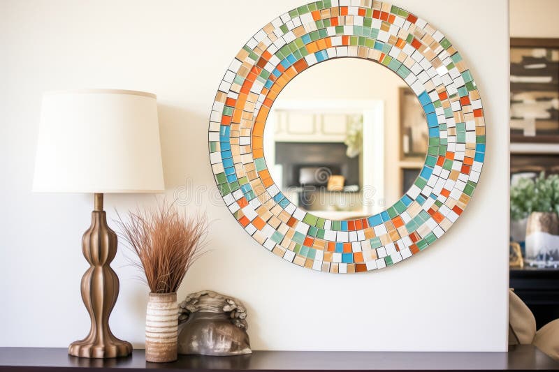 Repurposed Cd Mosaic Mirror Frame on a Bedroom Wall Stock Photo - Image ...