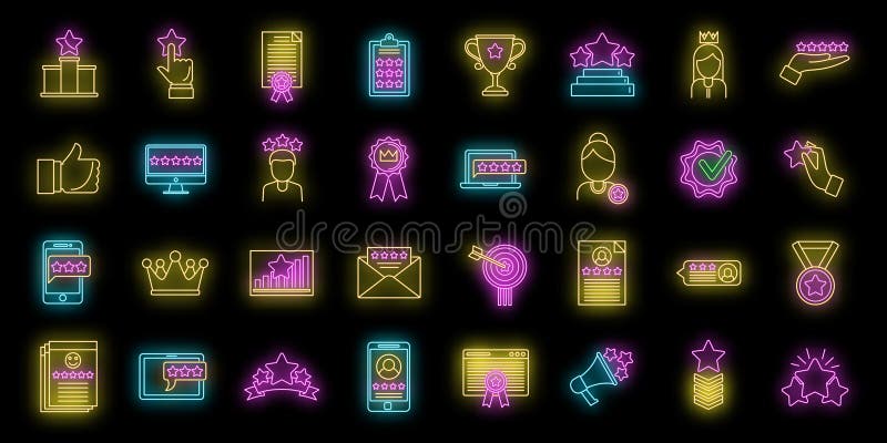 Reputation Experience Icons Set Vector Neon Stock Vector - Illustration ...