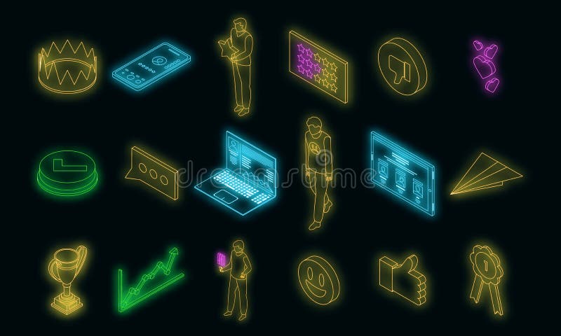 Reputation Icons Set Vector Neon Stock Vector - Illustration of ...