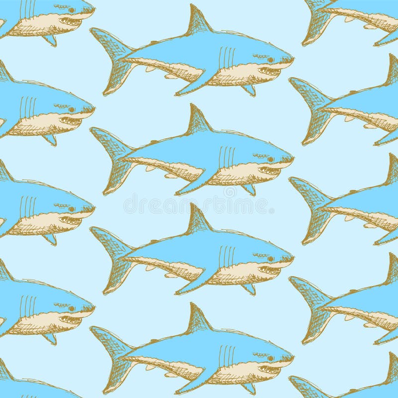 Requin Effrayant De Croquis Dans Le Style De Vintage Illustration de ...