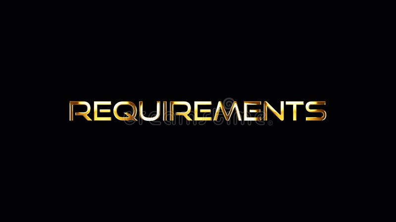 Requirements Gold Text Shine Loop on Black Abstract Background Stock ...