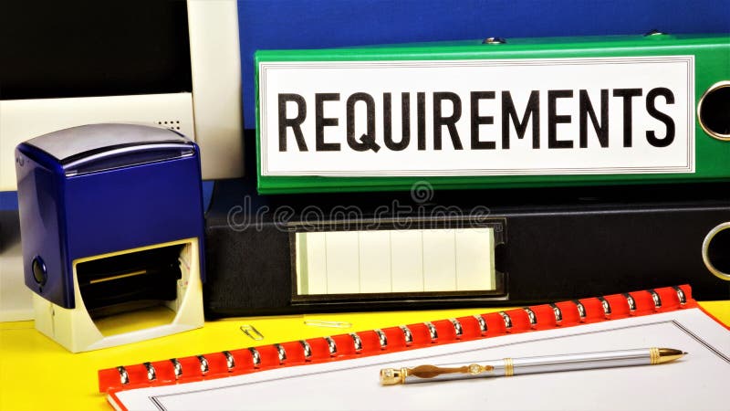 Requirements. Text Label on the Office Registrar`s Folder Stock Photo ...