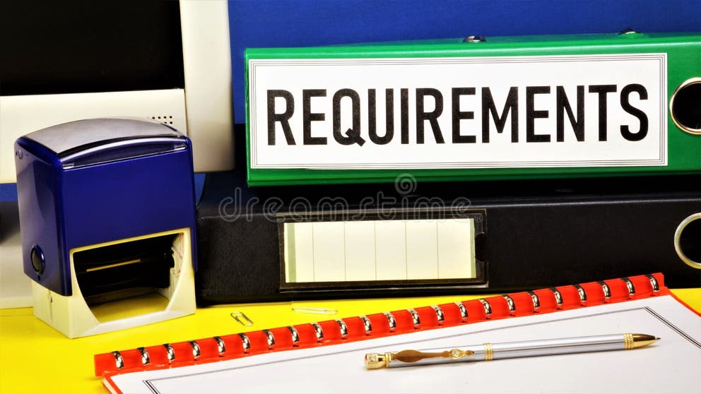 Requirements. Text Label on the Office Registrar`s Folder Stock Photo ...