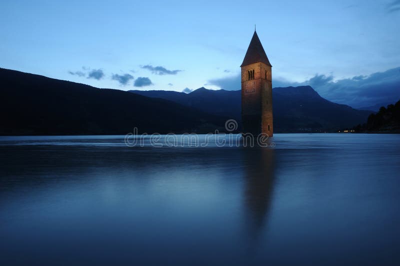 Sunset At Resia Lake Italian Alps Stock Image - Image of reschen, lake ...