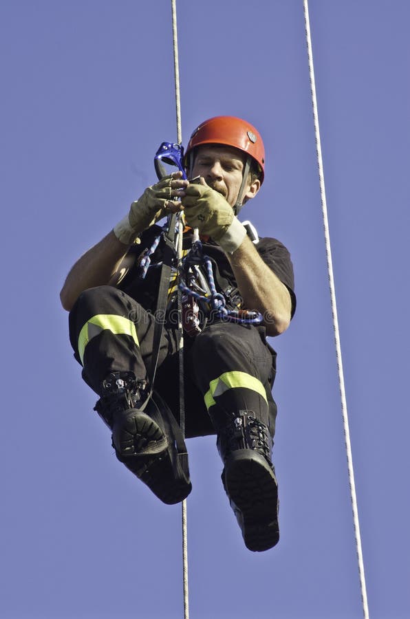Firefighter abseiling stock photo. Image of green, safety - 11230458