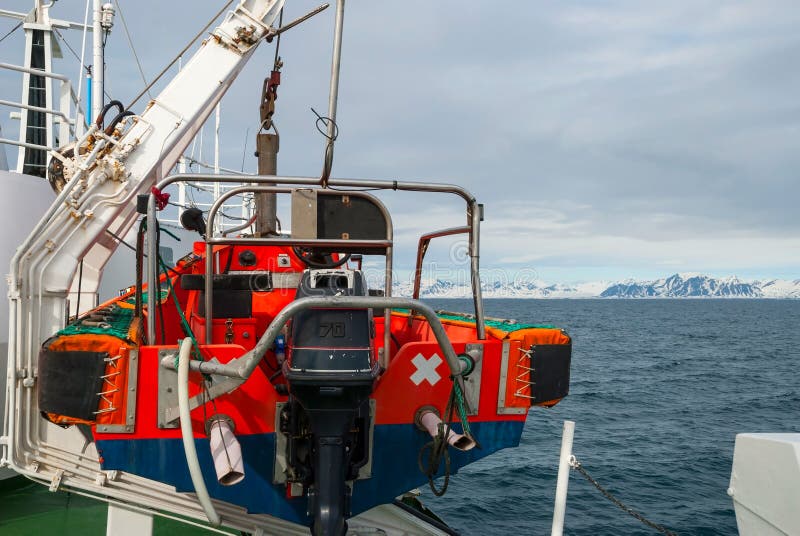 Rescue Boat Attached on Main Ship Stock Photo - Image of raft, blue ...