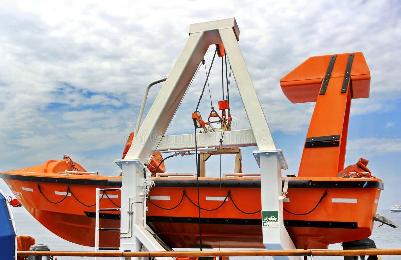 Rescue Boat Using Life Buoy Trying To Save Drowning Person at Sea Stock ...